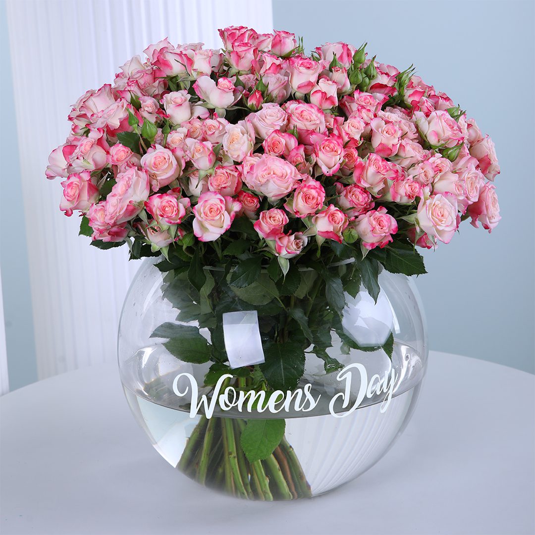 50 Baby Roses in Fish Bowl Vase | Women's day Gift