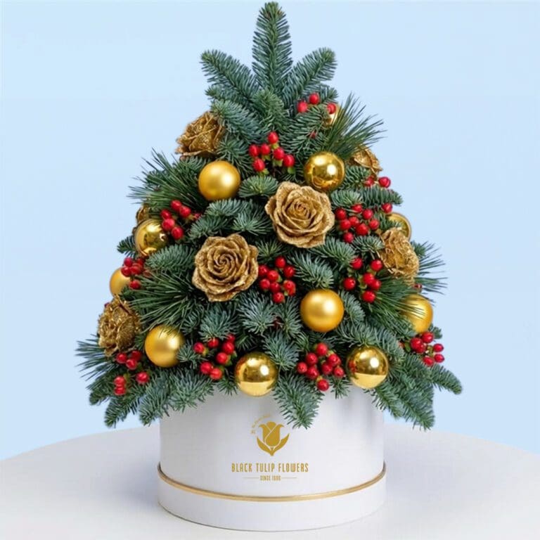 Golden Rose & Berry Christmas Tabletop Tree