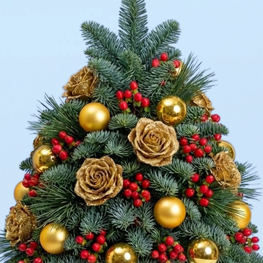 Golden Rose & Berry Christmas Tabletop Tree