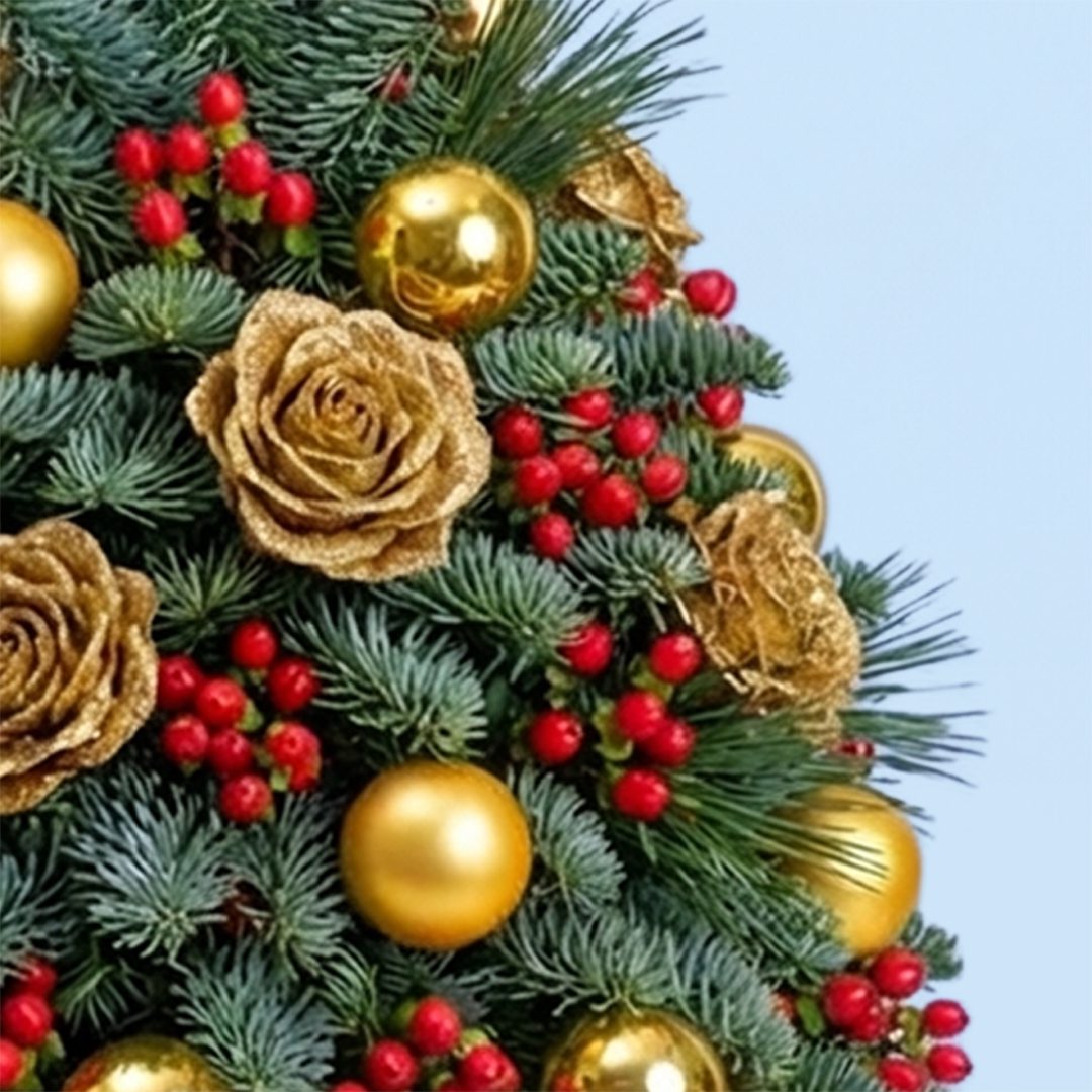 Golden Rose & Berry Christmas Tabletop Tree
