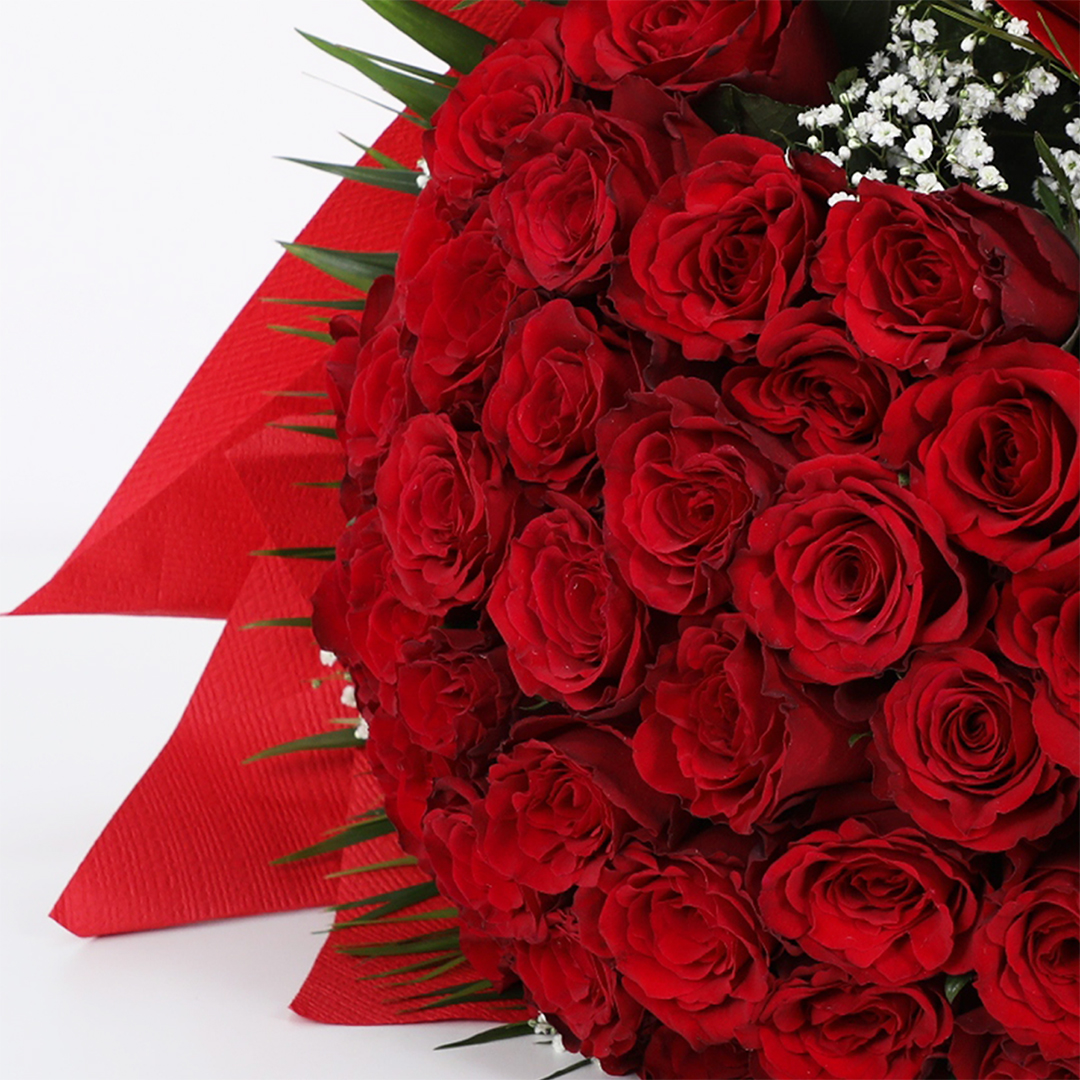 30 Red Roses Bouquet with Gypso | Valentine’s Day Roses