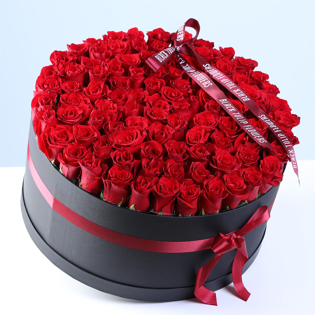 100 Red Roses Valentine Box | Luxury Romantic Flower Gift