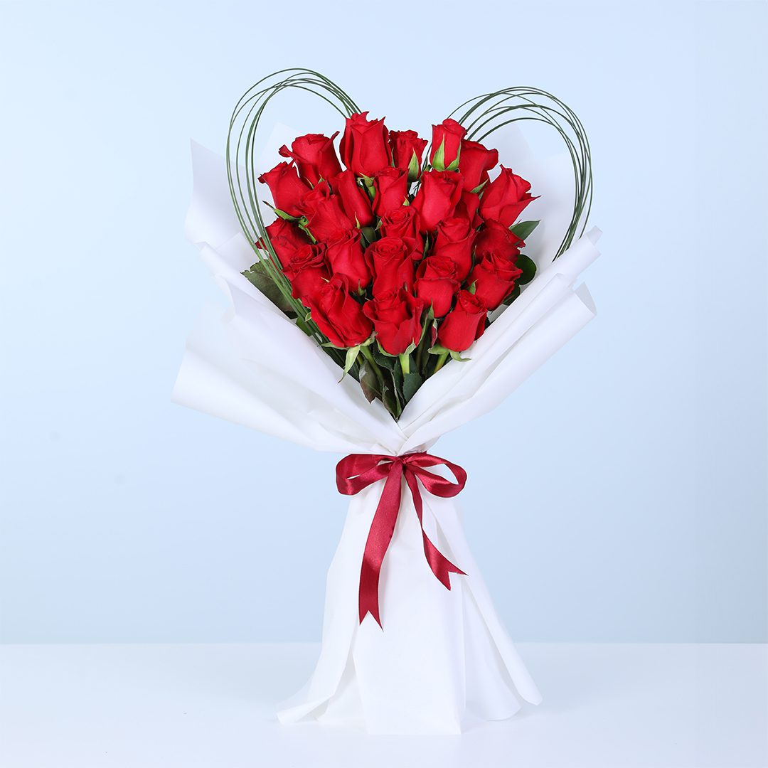 20 Red Roses Bouquet | Heart-Style Love Bouquet