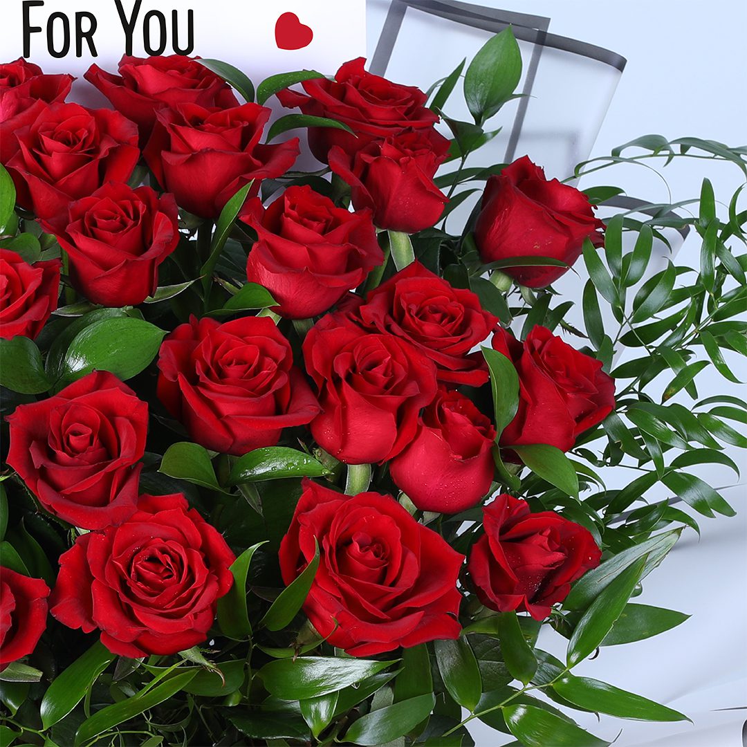 25 Red Roses in Clear Wrap | Romantic Red Bouquet