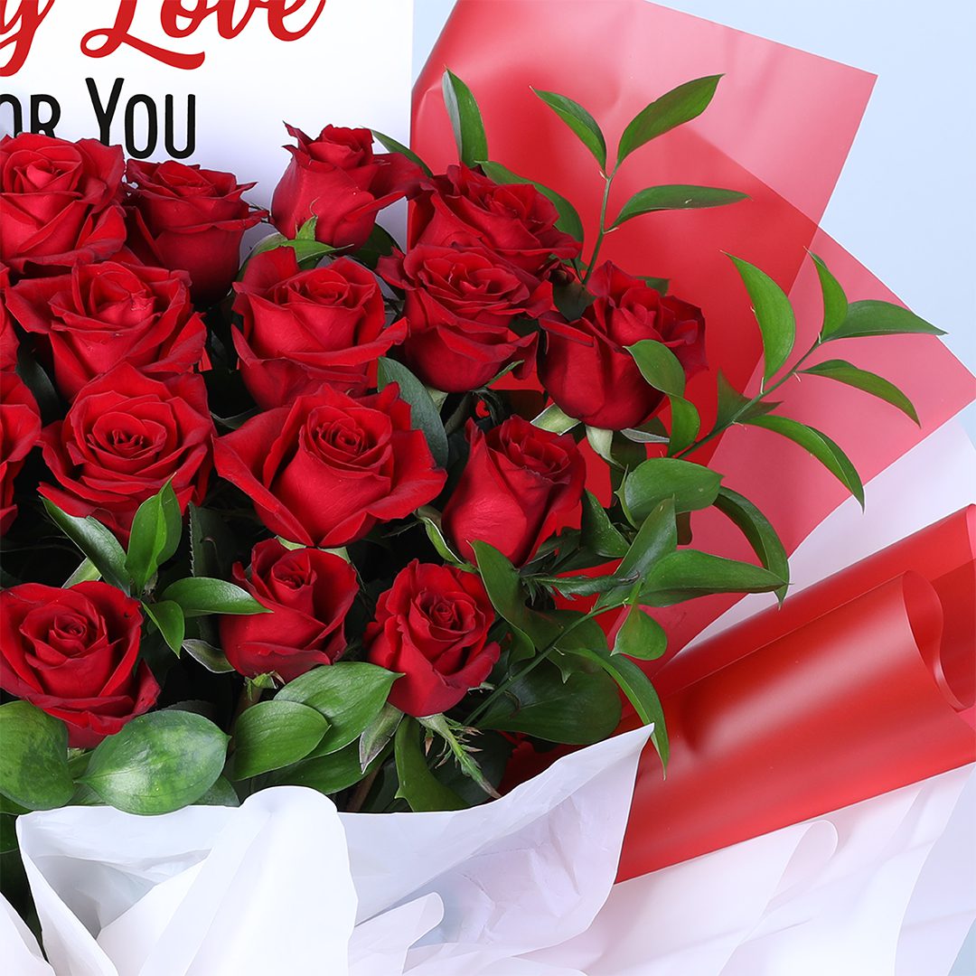 25 Red Roses in Red Wrap | Red Roses Bouquet