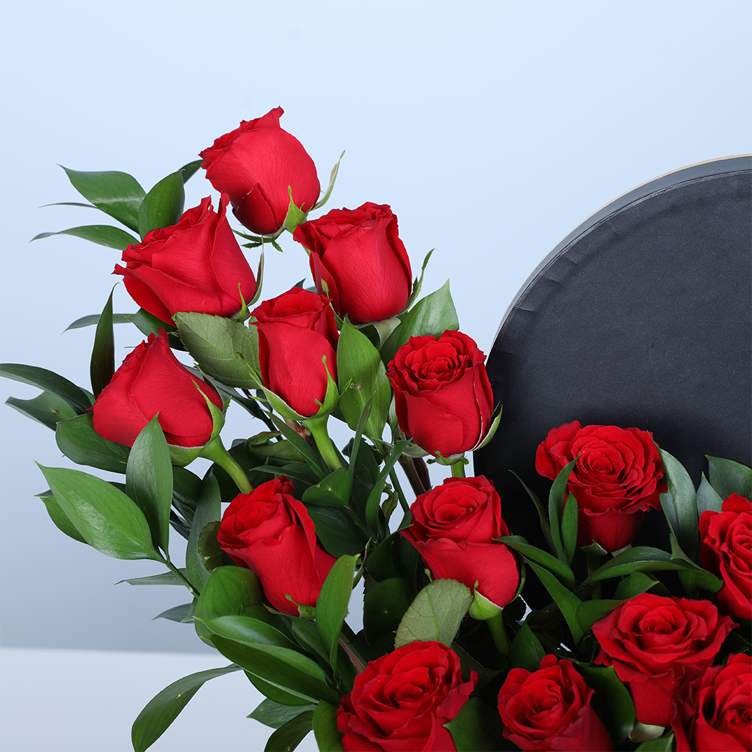 25 Red Roses box with Greenery | Valentine Gift Flowers