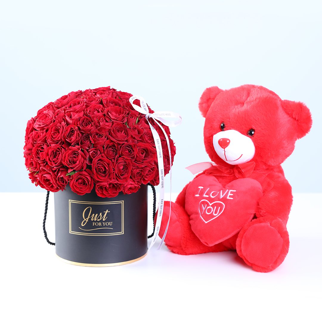 Red Spray Roses & Teddy | Valentine Flower Teddy Combos