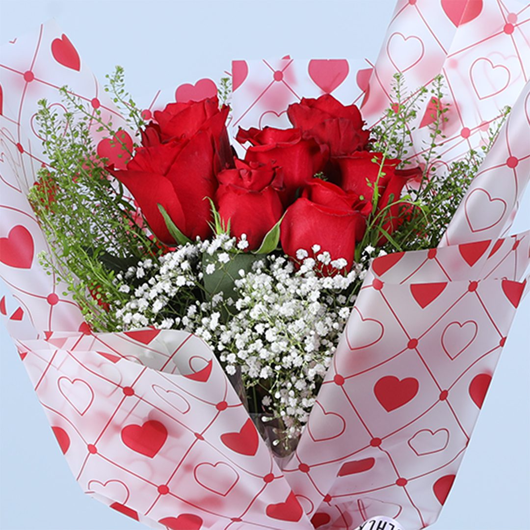 7 Red Roses & Boxed Teddy | Valentine Combo UAE