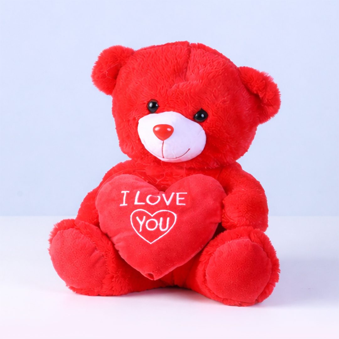 7 Red Roses Bouquet with Red Teddy Valentine Combo