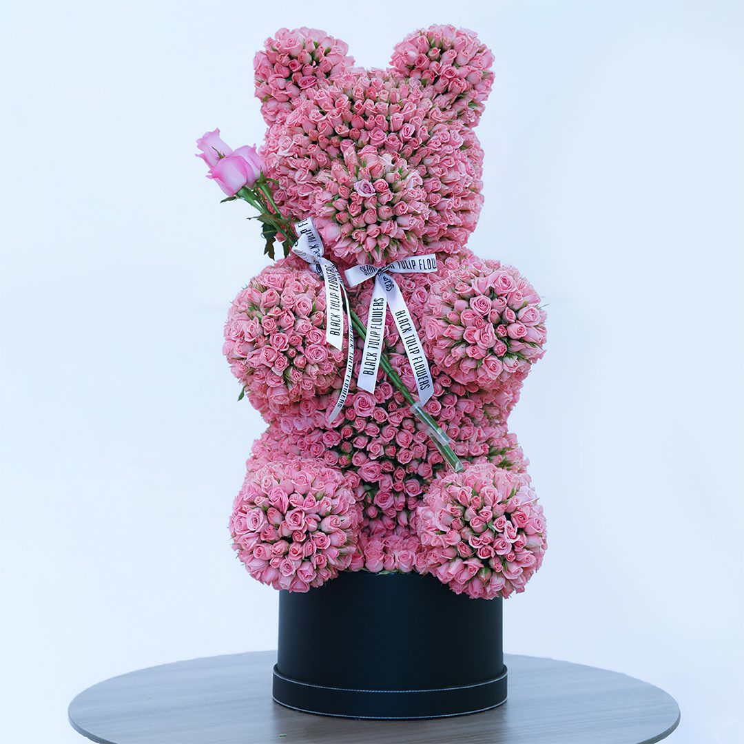 Light Pink Spray Rose Teddy | Valentine Teddy Arrangement
