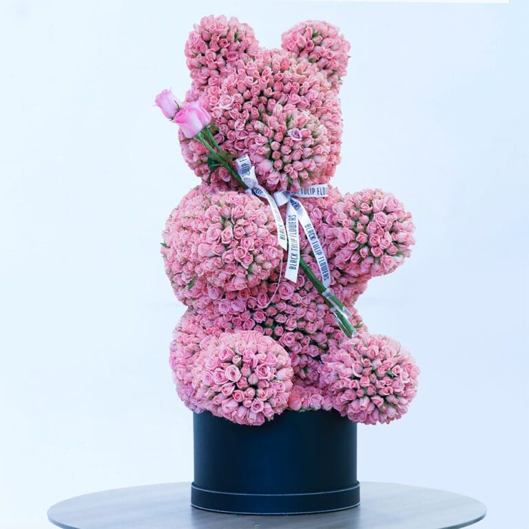Light Pink Spray Rose Teddy | Valentine Teddy Arrangement