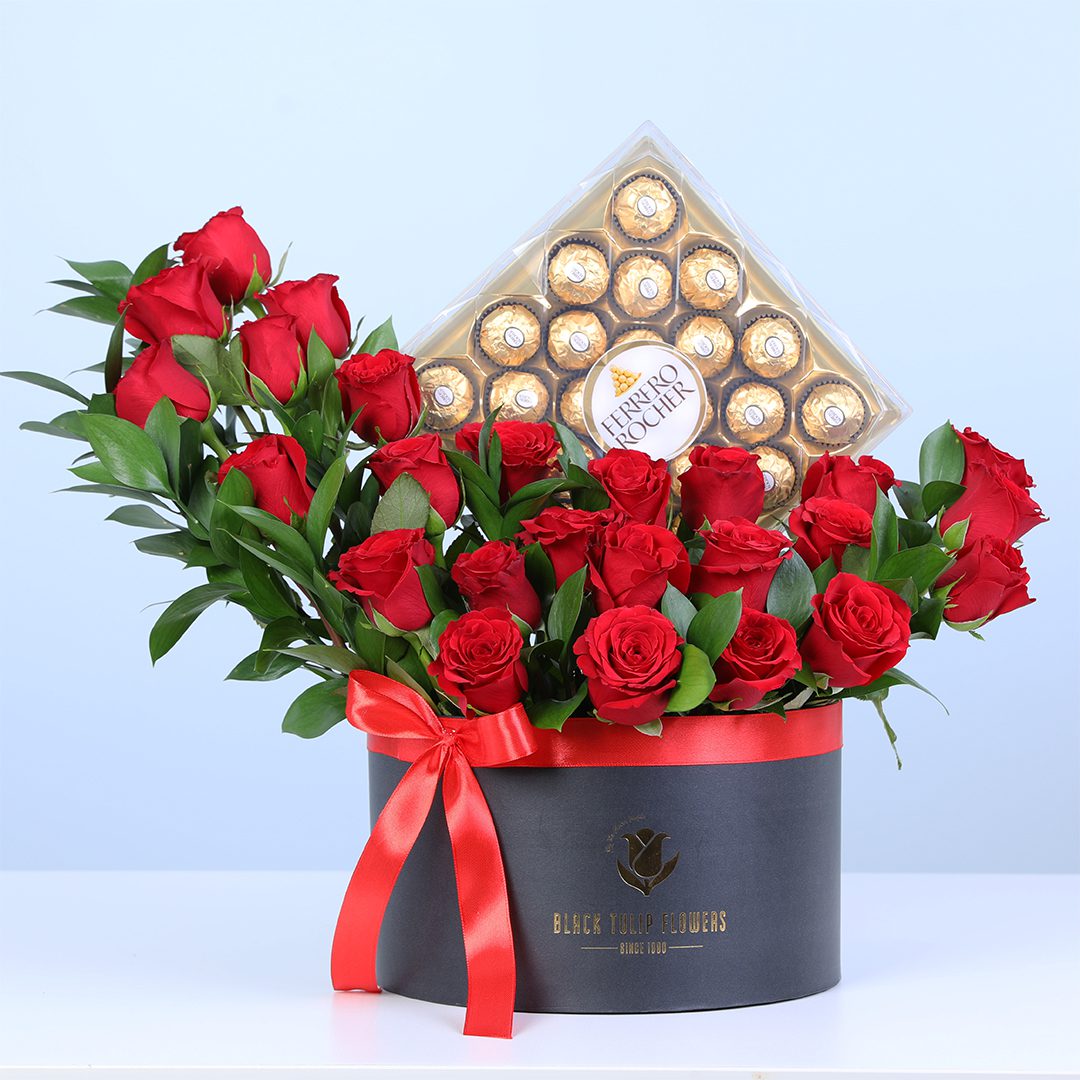 Red Roses box with Ferrero Rocher | Luxury Valentine box