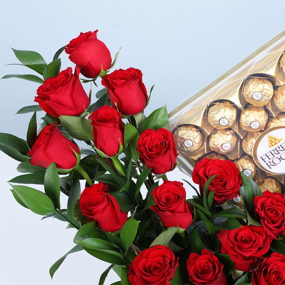 Red Roses box with Ferrero Rocher | Luxury Valentine box