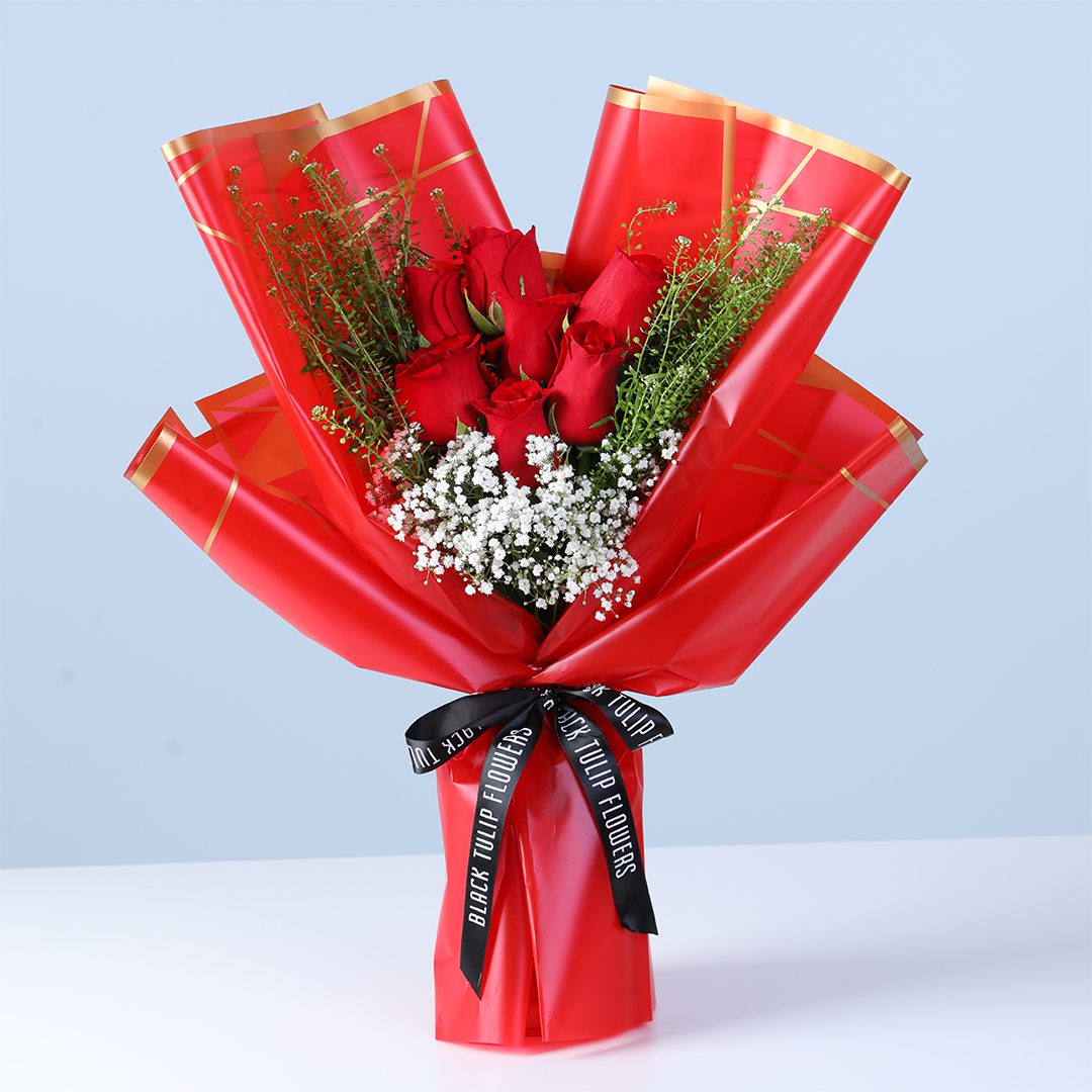 25 Red Roses Peach Wrap with Heart Chocolate Box