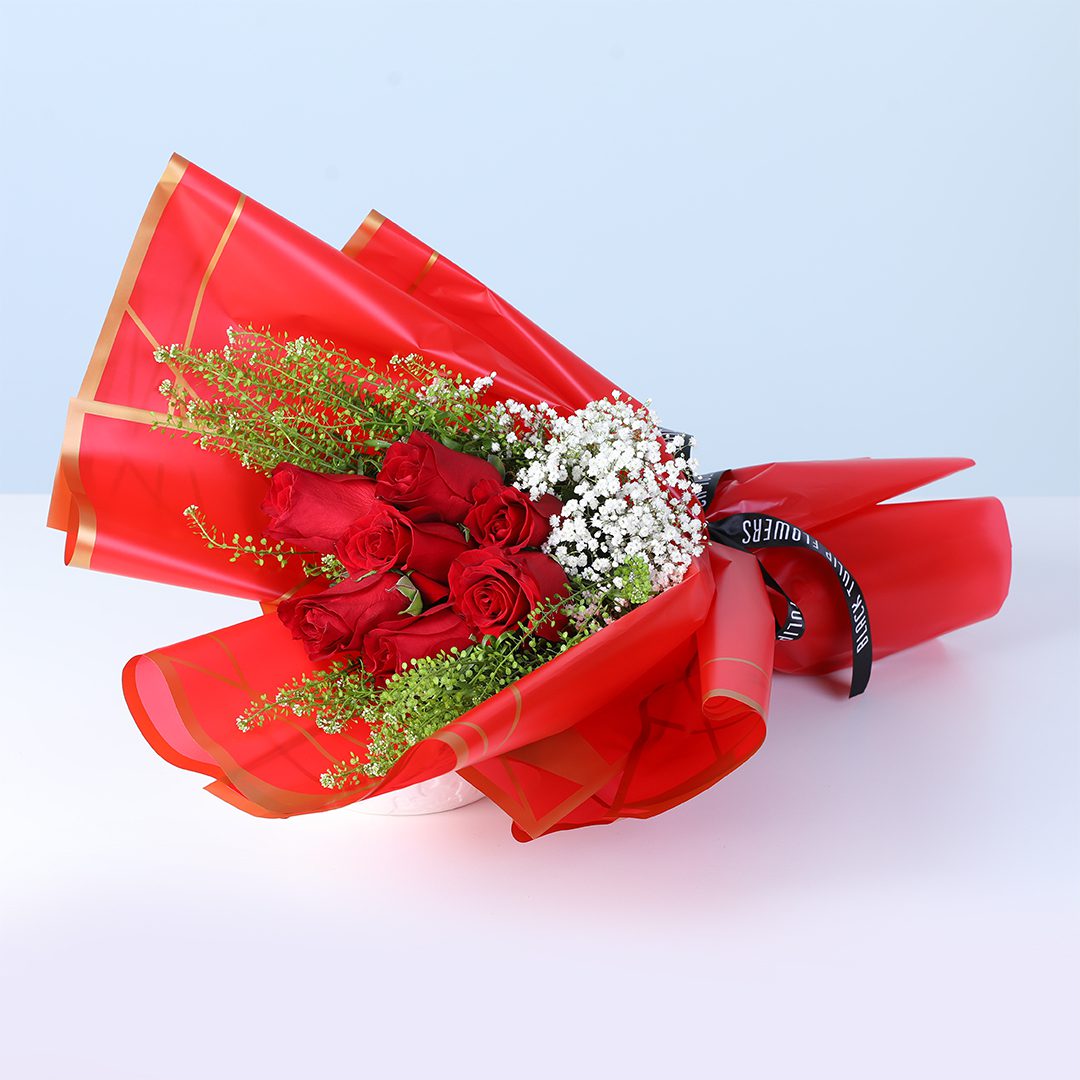 25 Red Roses Peach Wrap with Heart Chocolate Box