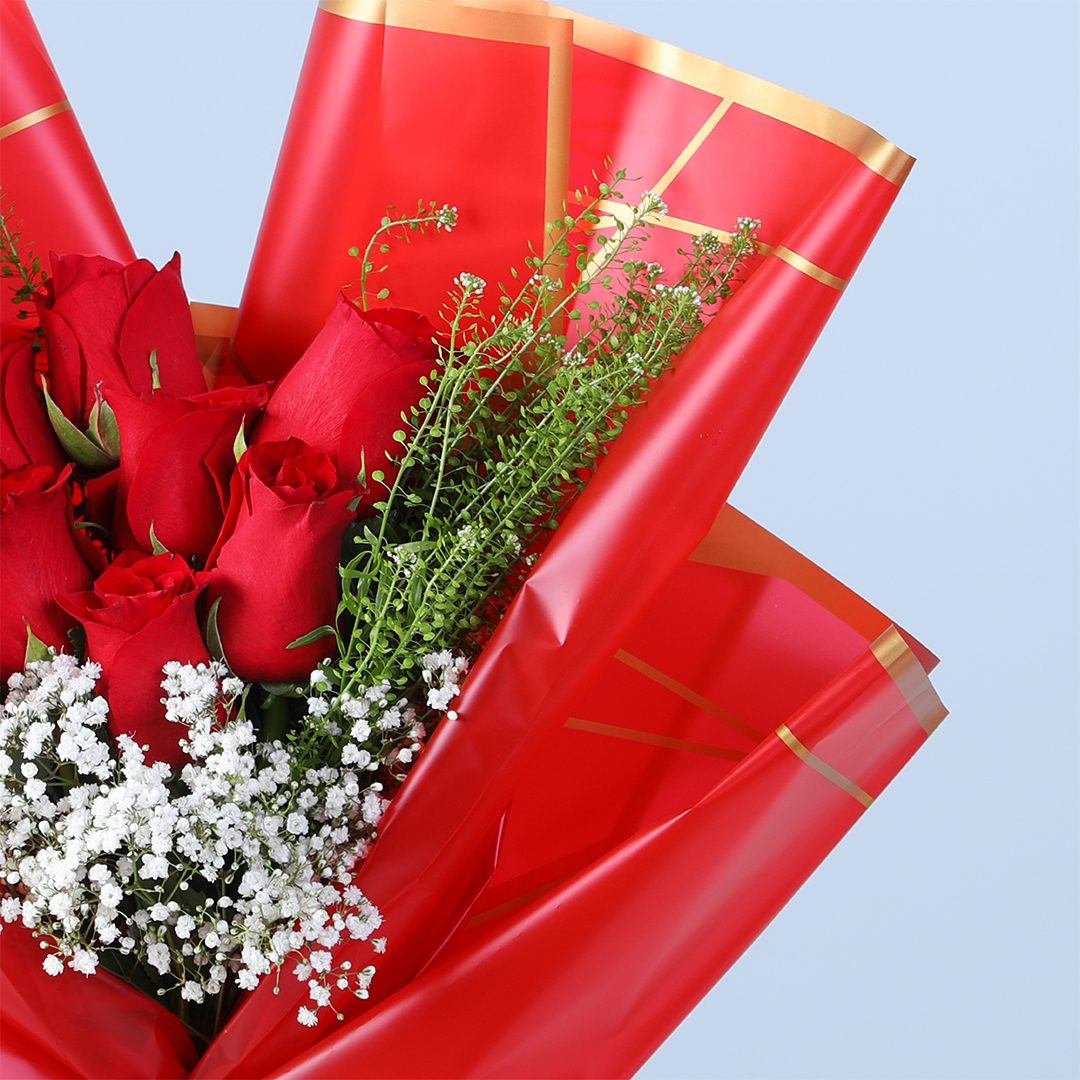 25 Red Roses Peach Wrap with Heart Chocolate Box