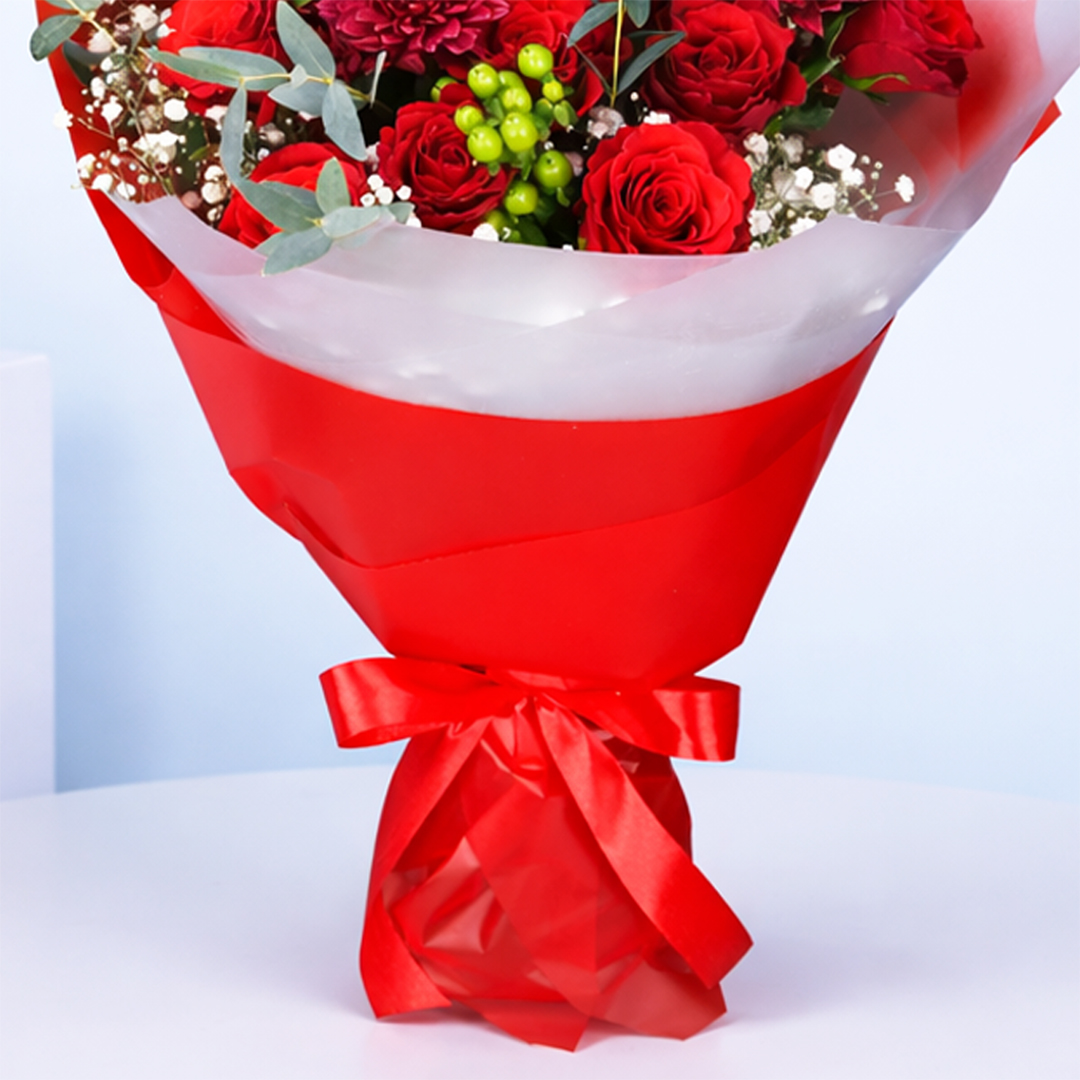 Classic Red Roses & Mums Floral Bouquet