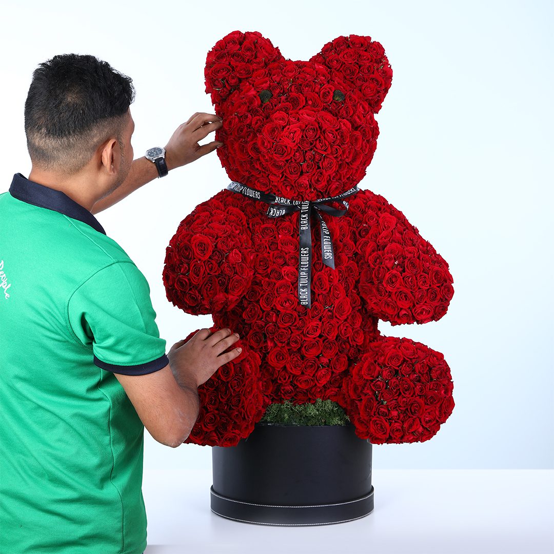 Red Spray Rose Teddy | Valentine Gift Arrangement