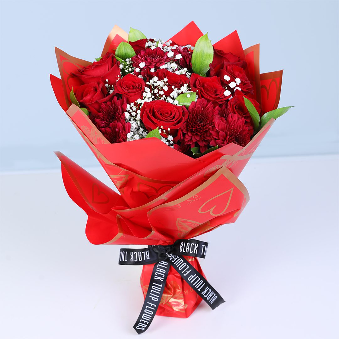 Red Roses & Baby's Breath Royal Love Bouquet