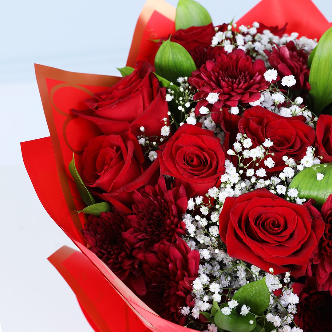 Red Roses & Baby's Breath Royal Love Bouquet