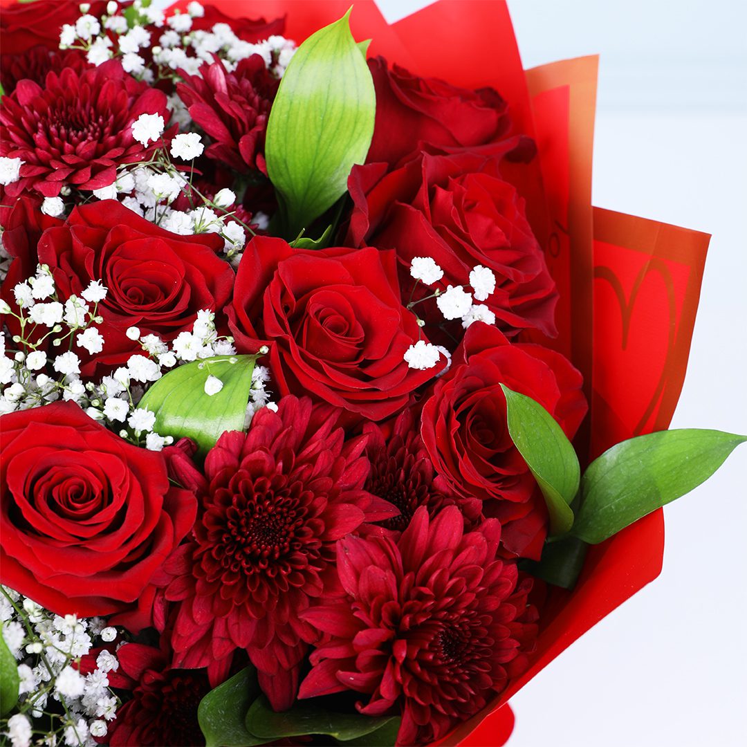 Red Roses & Baby's Breath Royal Love Bouquet