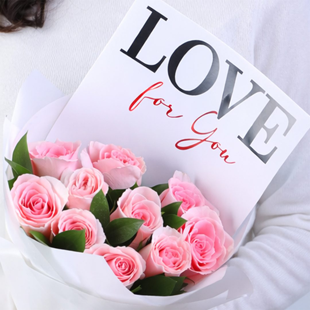 Pink Roses with LOVE Card | Romantic Valentine Surprise